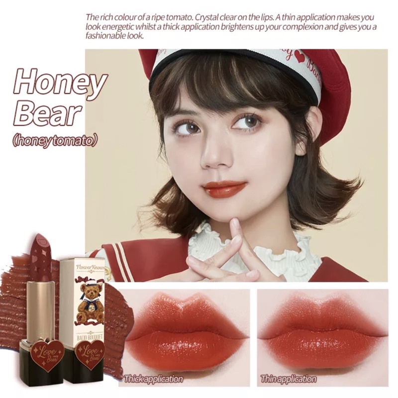 Jual Flower Knows Love Bear Satin/Matte Long-lasting Lipstick Velvel 2 ...