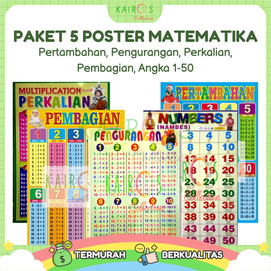Jual Poster Edukasi Anak Belajar Matematika Paket Isi 5 Pcs Poster ...