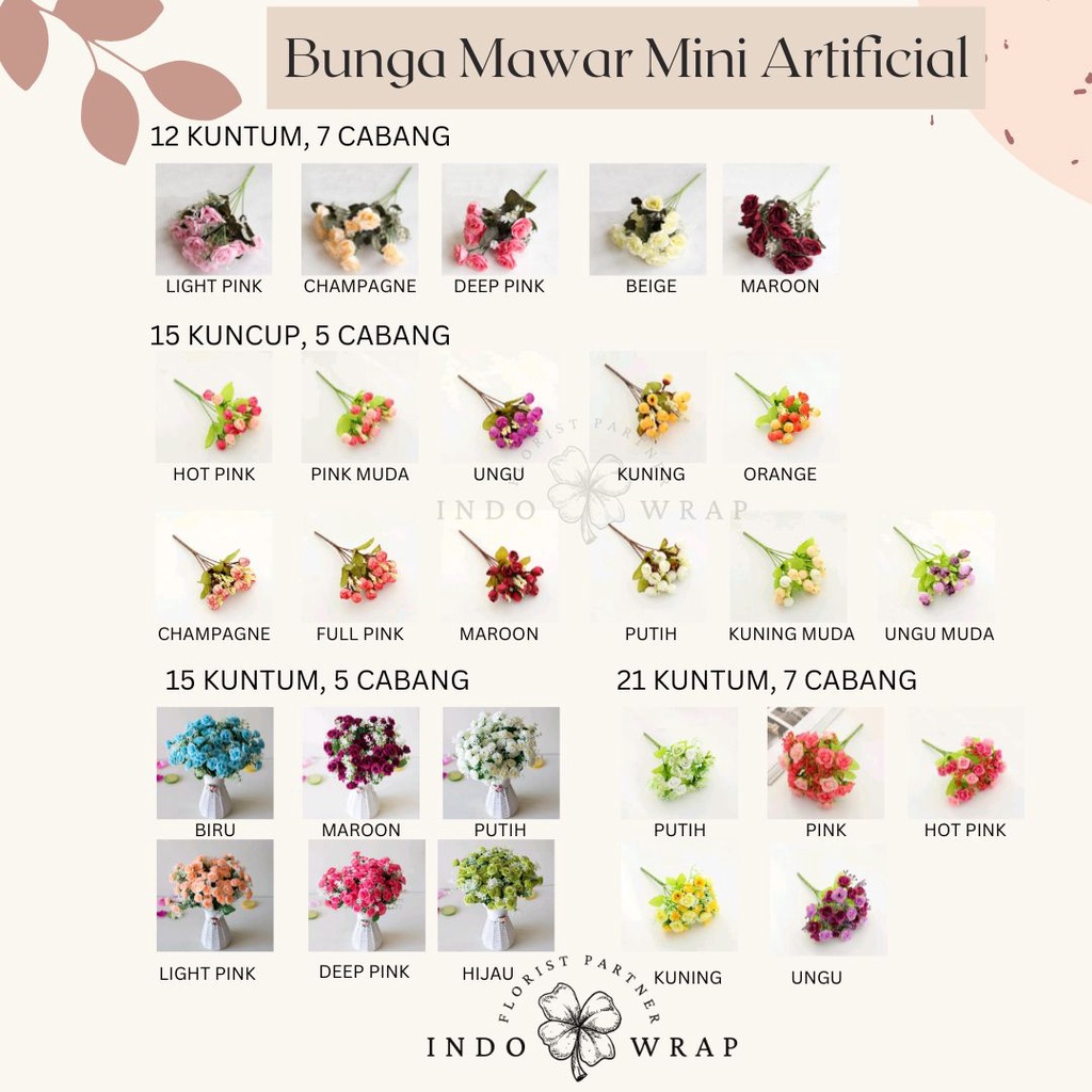 Jual MAWAR ARTIFICIAL MINI ROSE 21 DAN 15 KUNTUM BUNGA IMPORT PREMIUM ...