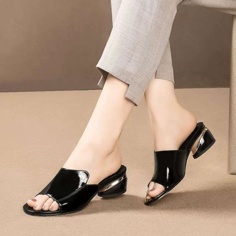 Jual Sandal heels wanita terbaru lebaran glossy kekinian 4 cm hils slop ...