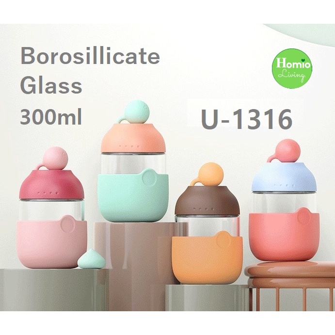 Jual Botol Minum Kaca U-1316 Glass Bottle 300ml Borrosilicate - Homio ...