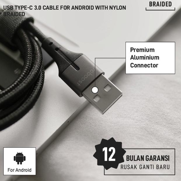 Jual Kabel Data USB Type Tipe C Fast Charging 2.1A Nylon Braided 1M - 2 Meter | Shopee Indonesia
