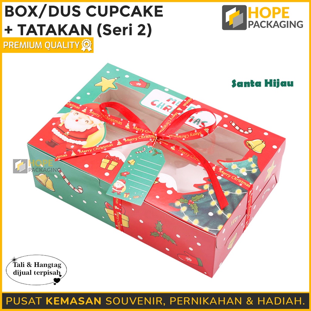 Jual Box Kotak Natal Isi 4 / 6 / 12 Cupcake + Tatakan / Kotak Kue Natal ...