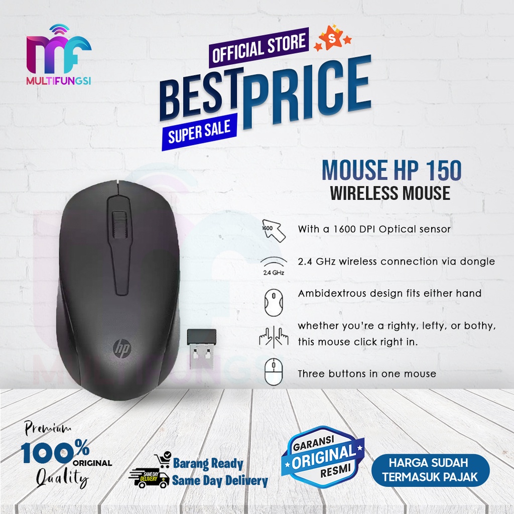 Jual HP 150 Wireless Mouse with Ergonomic Design 1600DPI Garansi Resmi | Shopee Indonesia