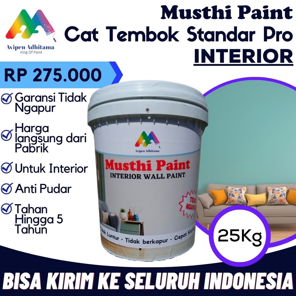 Jual Cat Tembok Standar Plus Interior Isi 25kg Musthi Paint | Shopee ...