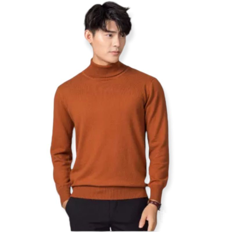 Jual Turtleneck Knit Sweater Cowok / Atasan Rajut Kerah Tinggi Lengan ...