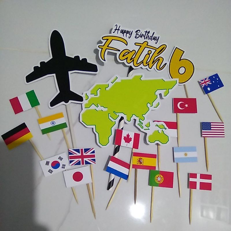 Jual cake topper hiasan kue bendera negara country flag travel ...