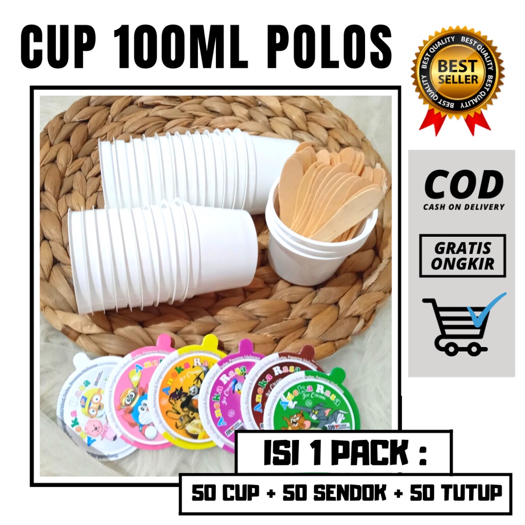 Jual CUP ES KRIM 100ML PUTIH POLOS CAP ESKRIM PLASTIK KEMASAN CUP ICE ...