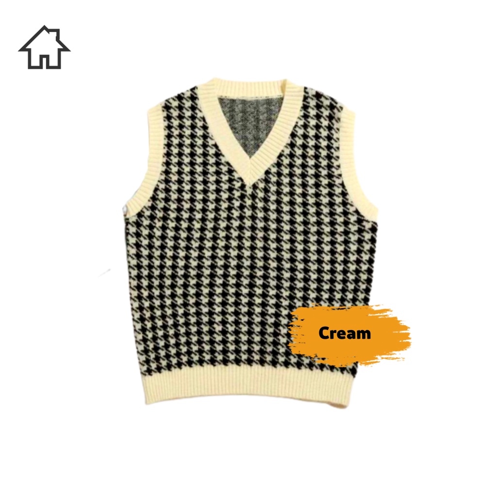 Jual Rompi Rajut Wanita motif Houndstooth Vneck Hight Quality pojok ...