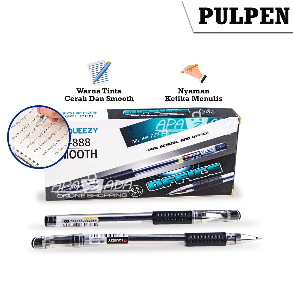 Jual Apazada - Gel Pen / Pulpen Gel 0.5mm Tinta Hitam Isi 12 Pcs / Pena ...