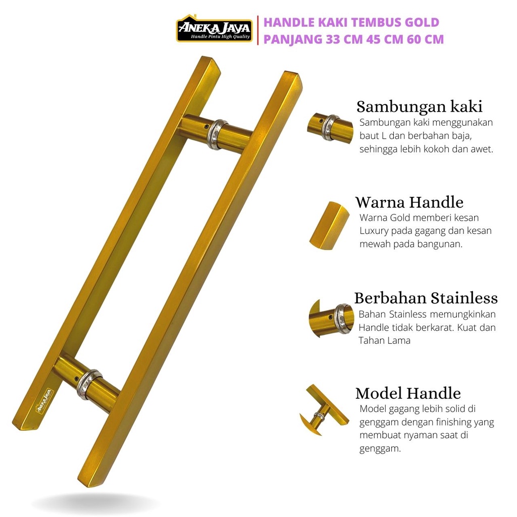 Jual Handle Pintu Rumah Kantor Baut Tembus Stainlees 60 cm 45 33 Gagang ...