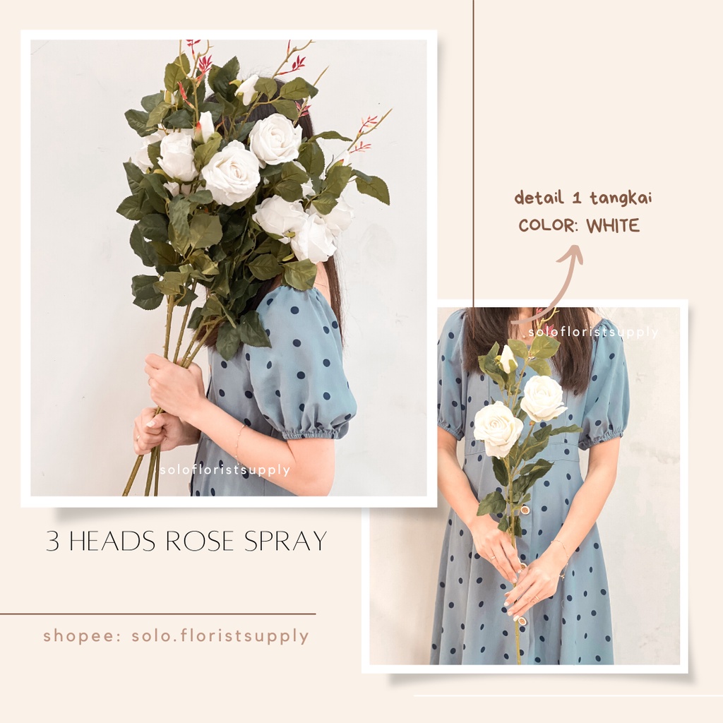 Jual [TT] 3 HEADS ROSE SPRAY SILK Bunga Mawar Rose Paris Kombinasi x11 ...