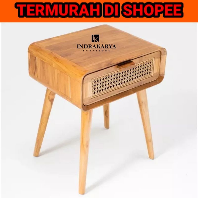 Jual Meja Nakas Rotan Single Bedside table Wood jati Solid | Shopee ...