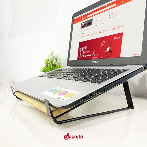 Jual Decorla Stand Laptop Notebook Tatakan Kayu Dudukan Besi Meja ...