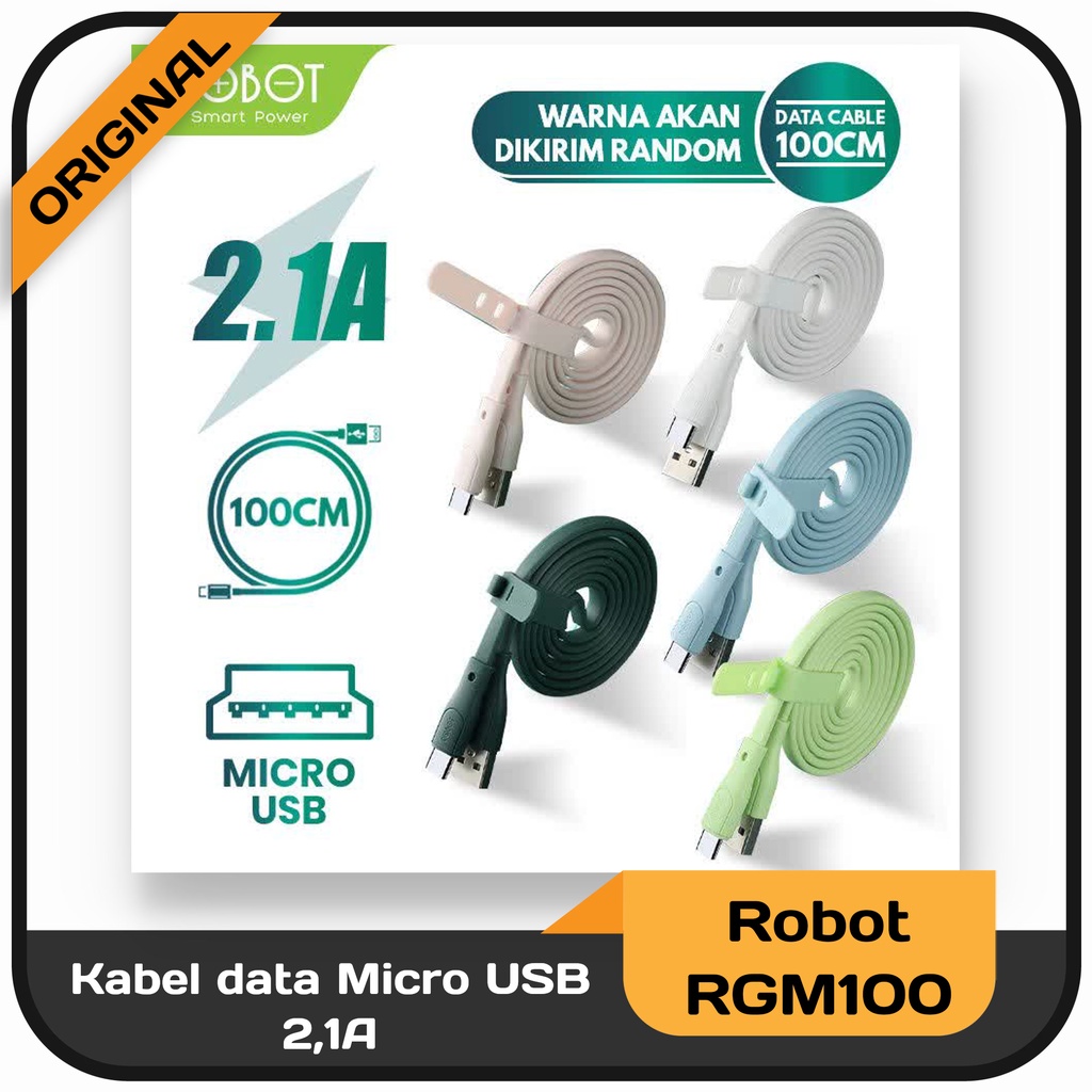 Jual Kabel Data Micro USB robot RGM100 2,1A per pc | Shopee Indonesia