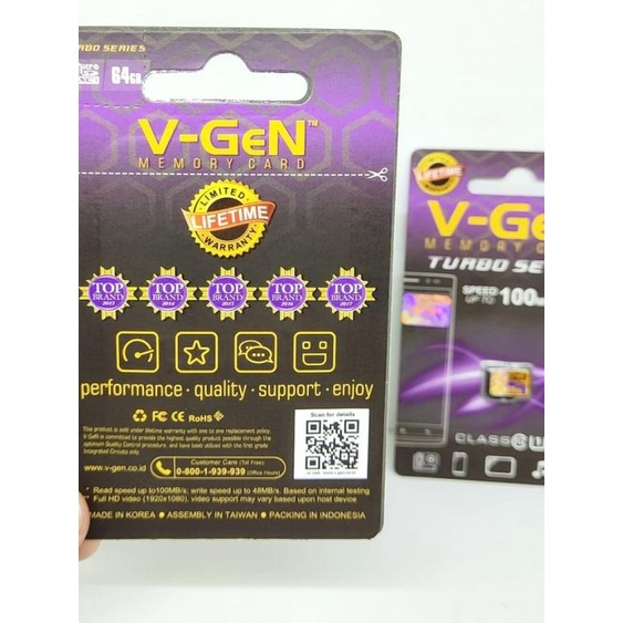 Jual Memory Card V-Gen 64GB TURBO Series MMC mSD Class 10 85MBPS ...