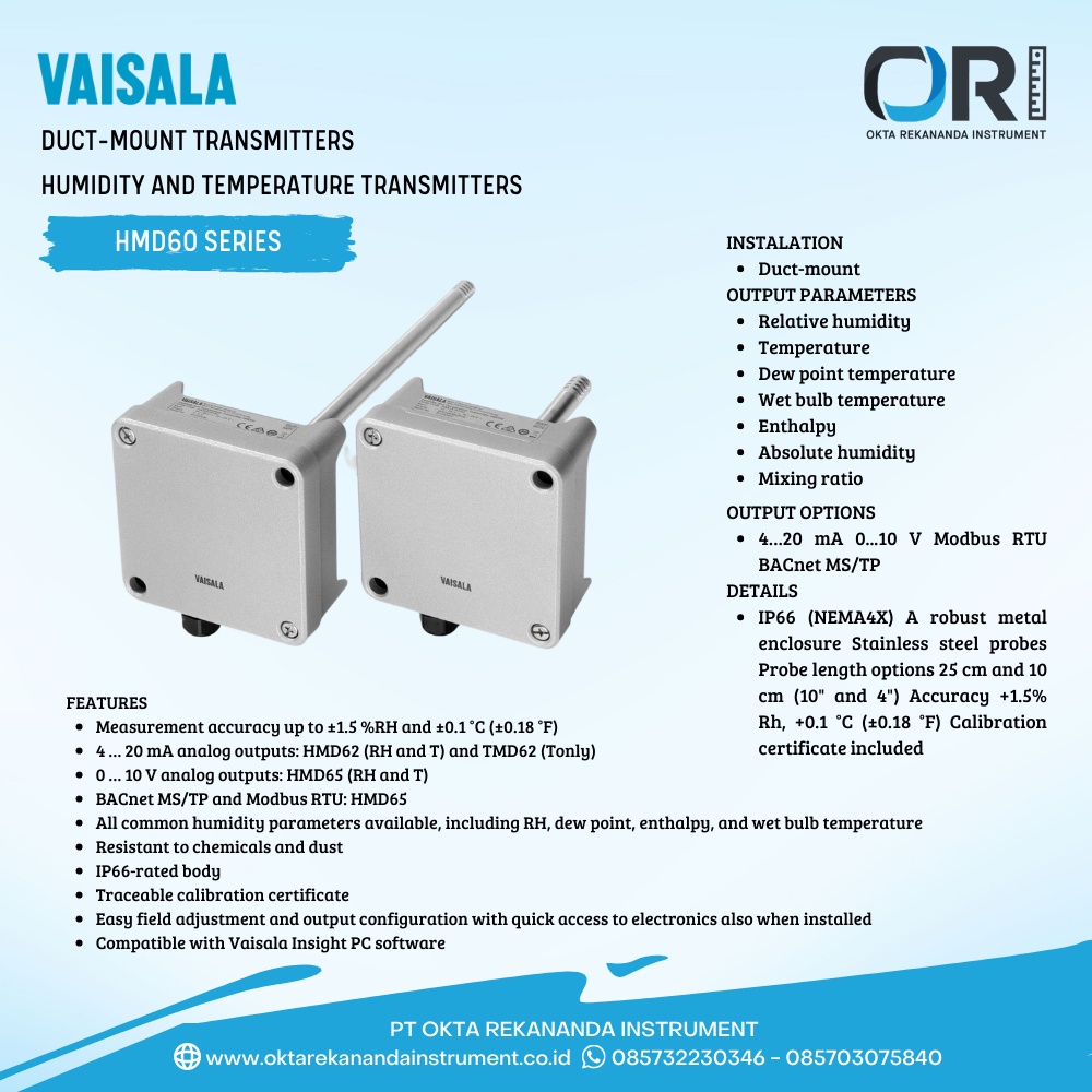 Jual Vaisala Duct-Mount Transmitters (HMD60, TMD60, HMD110) | Shopee ...