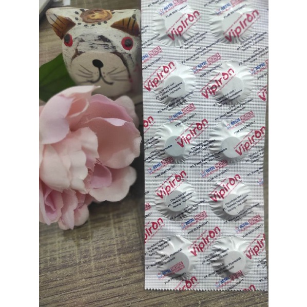 Jual VIPIRON ASLI VITAMIN PENAMBAH DARAH PER STRIP ISI 10 TABLET KUNYAH ...