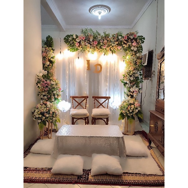 Jual backdrop akad nikah simple nuansa putih 2.2meter + meja akad ...