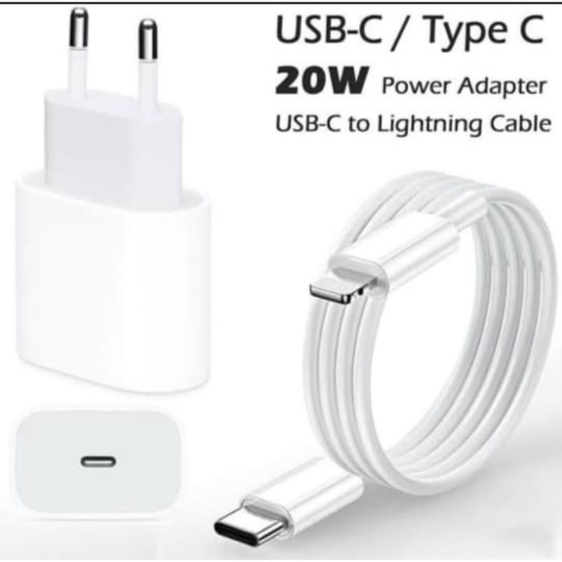 Jual Adaptor charger iPhone 11 12 pro max 20W + kabel lightning type c ...