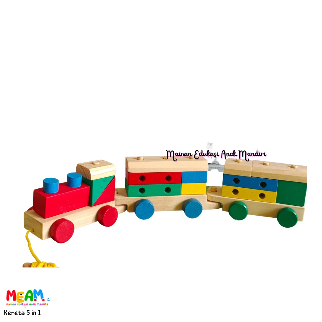 Jual Mainan Edukasi Anak Kayu Kereta 5 in 1 Balok Kayu Wooden Toys ...