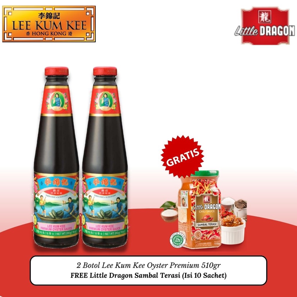 Jual Lee Kum Kee Premium Oyster Sauce 510g X 2btl / Saus Tiram FREE LITTLE DRAGON | Shopee Indonesia