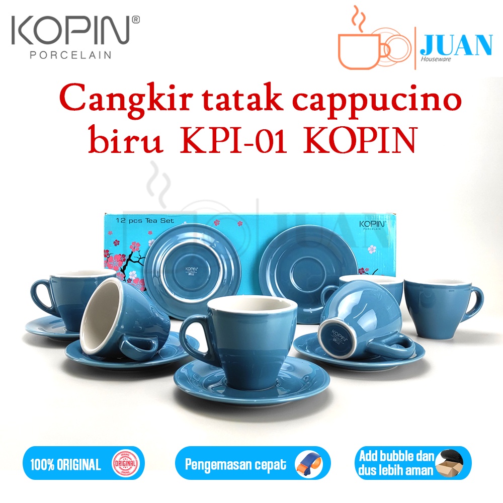 Jual Cangkir tatak set cappucino 6 pasang cangkir two tone biru ...