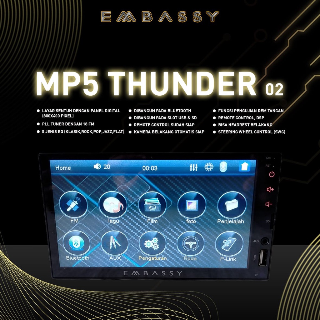 Jual Head Unit MP5 Embassy Thunder DSP 7 Inch Fullglass MirrorLink ...