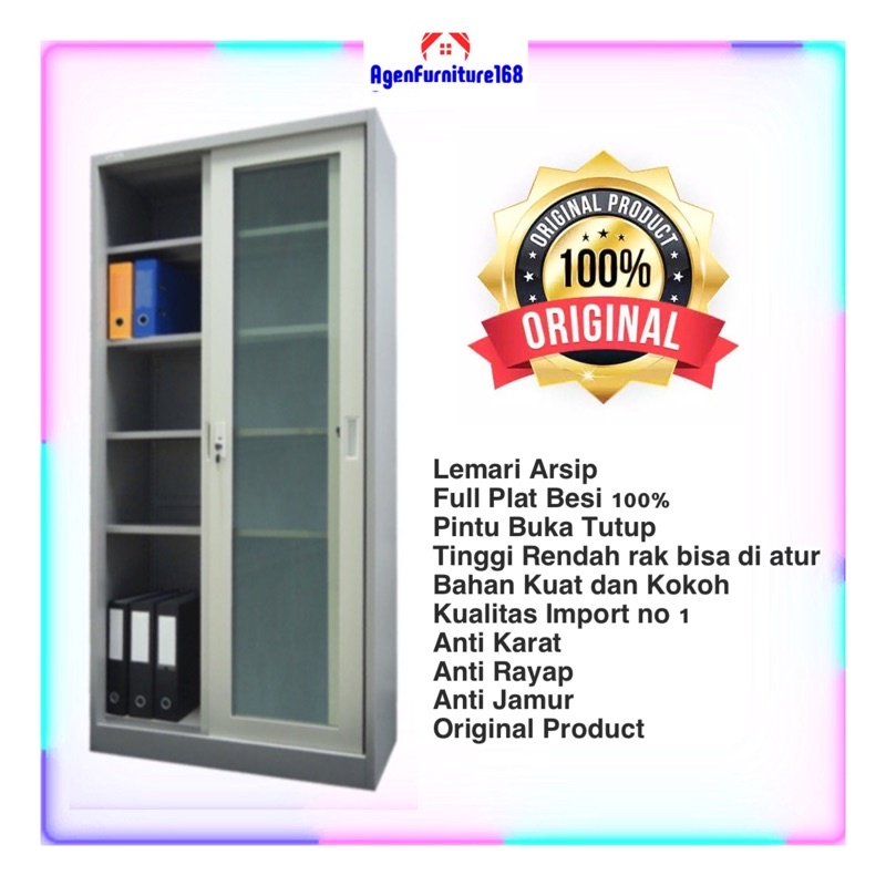 Jual Lemari Arsip Filing Cabinet Besi Pintu Sliding Kaca LA2001 ...