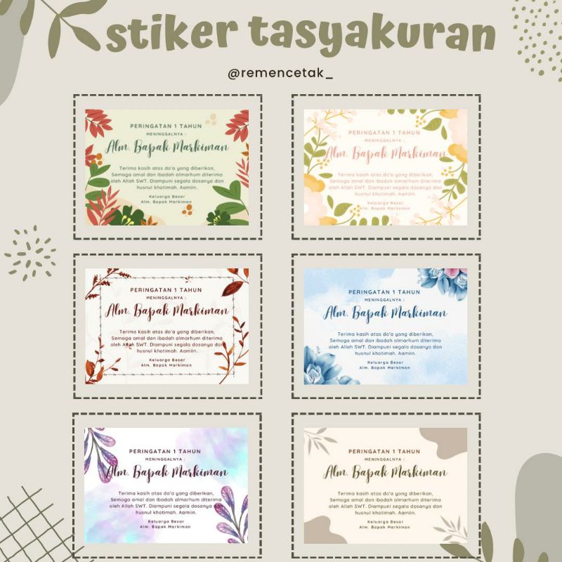 Jual KARTU UCAPAN / STICKER MENGENANG 40 HARI/ 100 HARI/ 1000 HARI ...