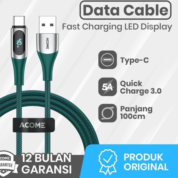 Jual ACOME Kabel Data Type-C 100cm Fast Charging 5A LED Display AIC100 ...