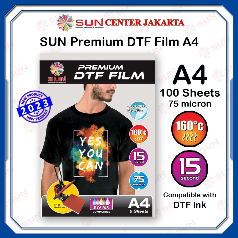 Jual Kertas Film Sablon DTF Transfer Paper A4 75 micron - SUN Premium DTF Film A4 isi 100 Lembar ...