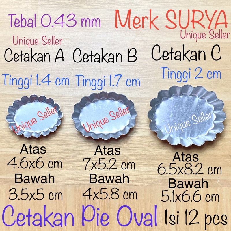 Jual Cetakan Pie Oval TEBAL isi 12 SURYA / Loyang Pie Buah Oval Tebal ...