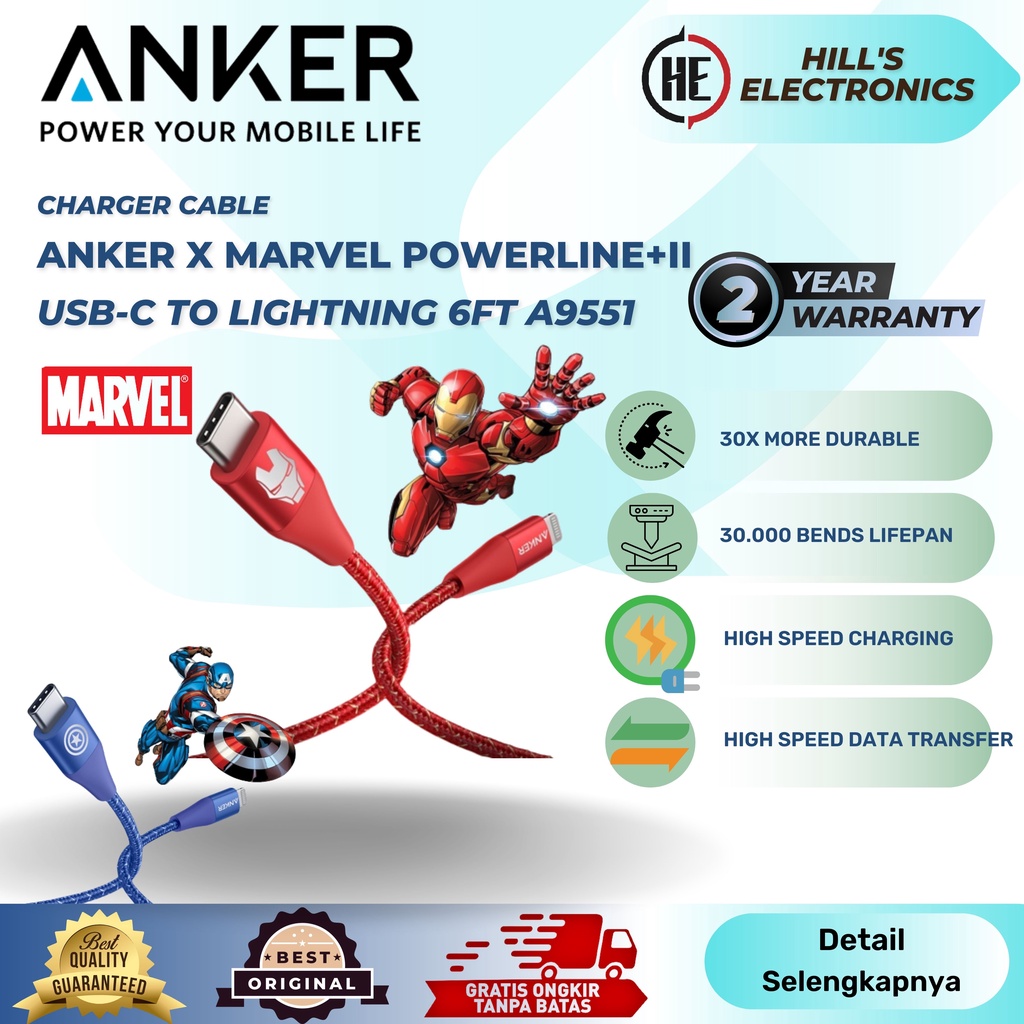 Jual Anker X Cable Charger Marvel Power Line+II USB-C To Lightning 6ft ...