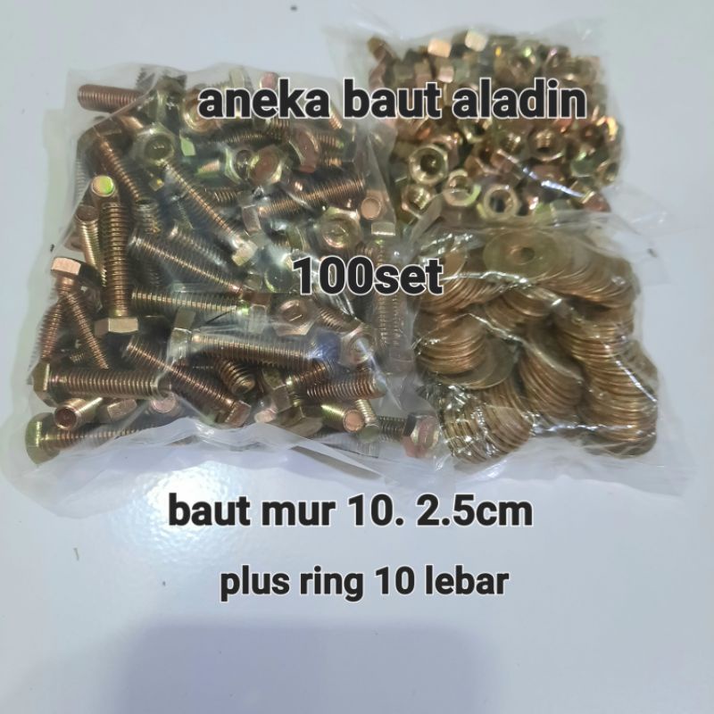 Jual baut dan mur 10. 2.5cm plus ring isi 100set | Shopee Indonesia
