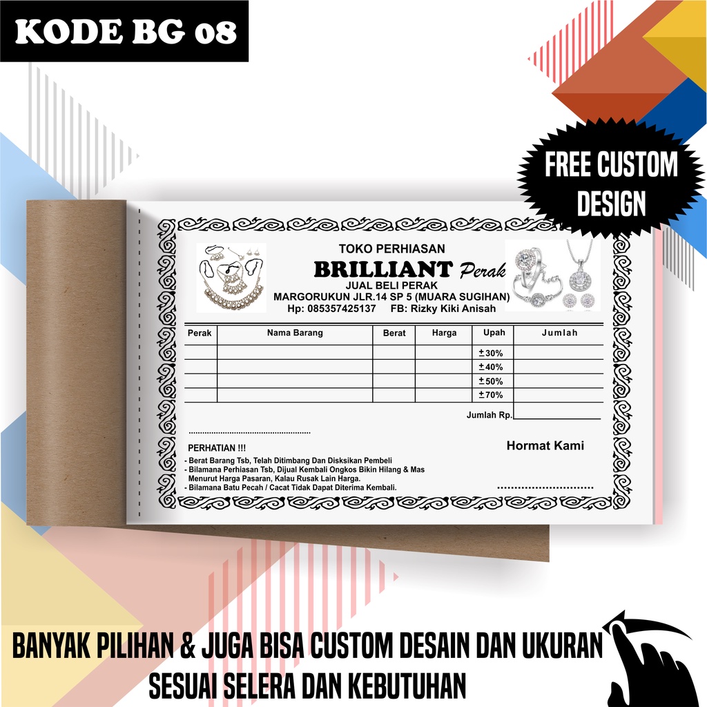 Jual CETAK NOTA/KWITANSI TOKO EMAS,TOKO BANGUNAN DLL, UKURAN 11X16CM ...