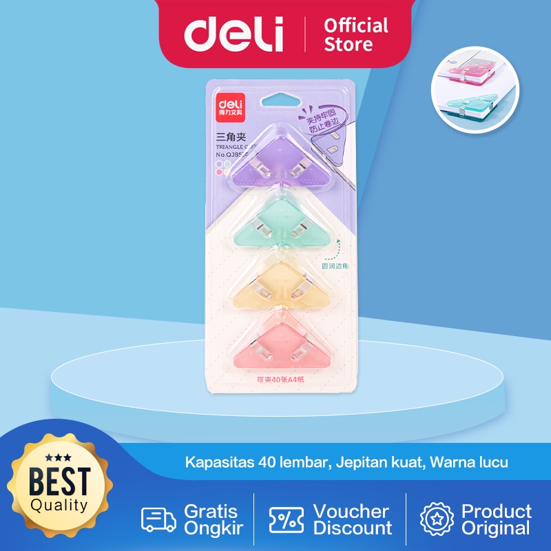 Jual Deli Triangle Clip / Paper Clip / Penjepit Sudut Kertas Kapasitas ...