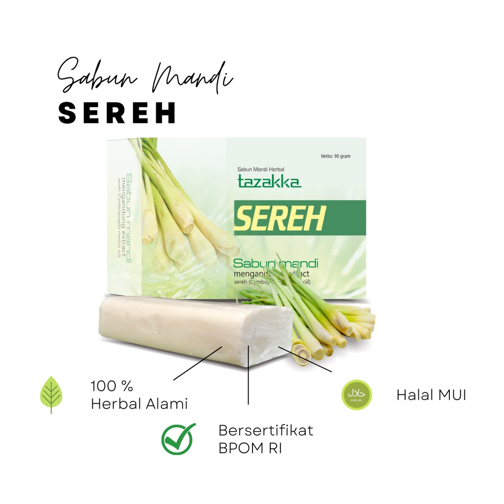 Jual SEREH Sabun Mandi Batang Herbal Tazakka 90 Gram Asli Original ...