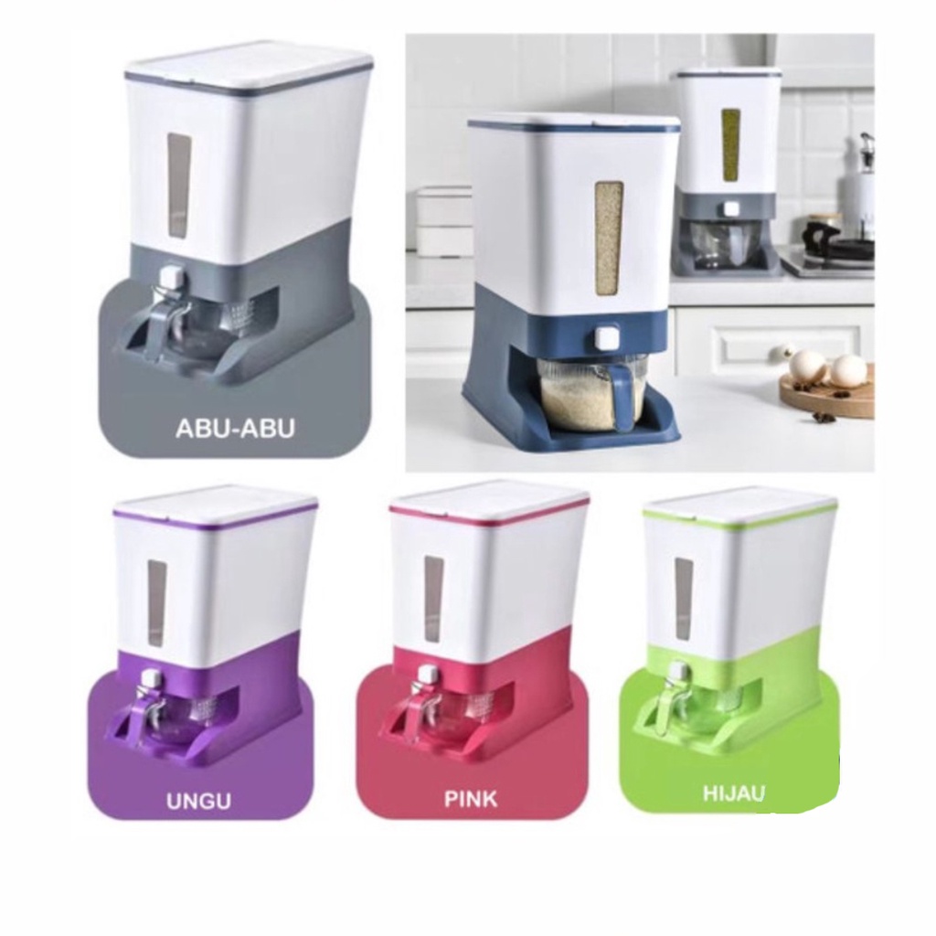 Jual Dispenser Beras 12 KG Rice Box Tempat Penyimpanan Beras Otomatis / Dispenser Tempat Wadah ...