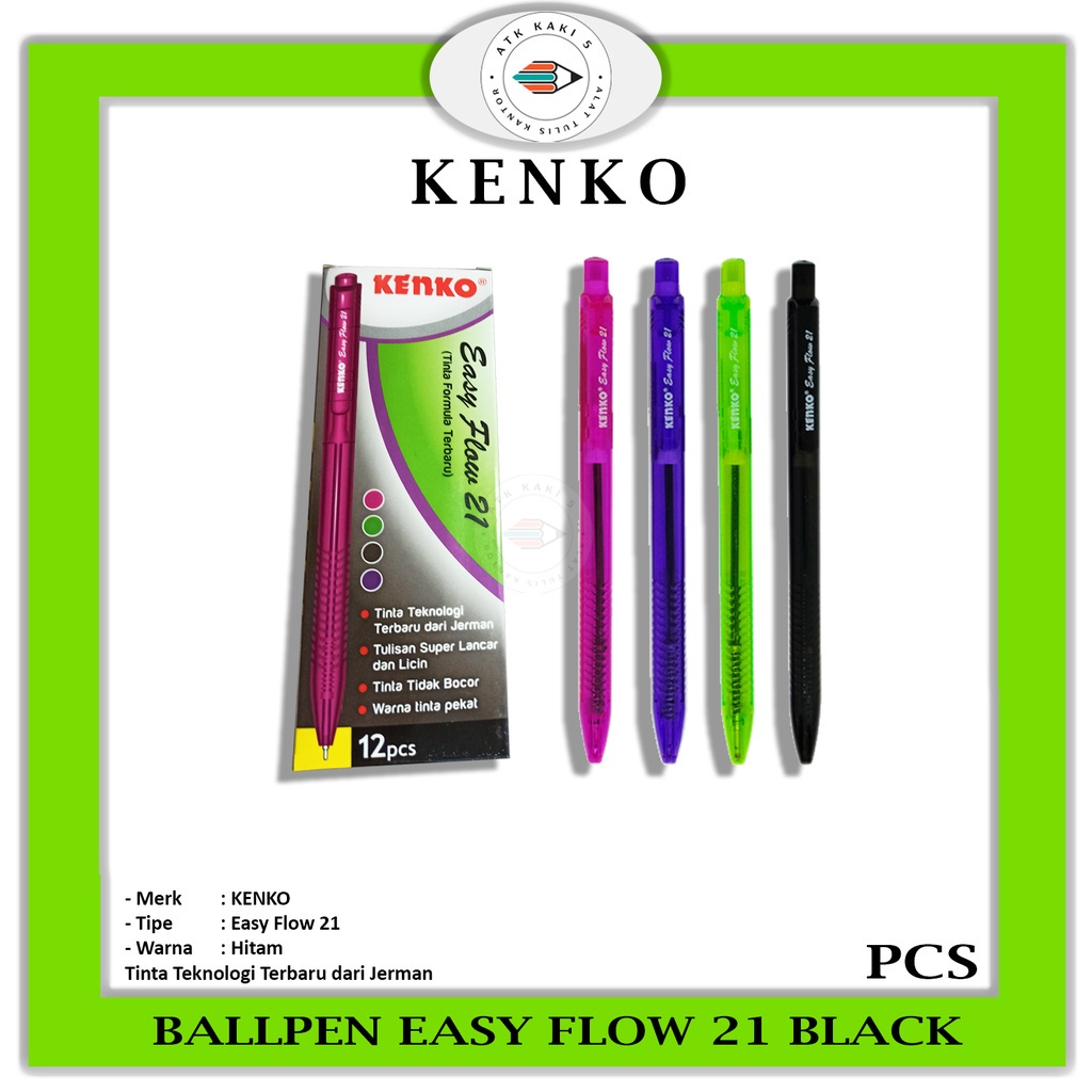 Jual KENKO - Ballpen Easy Flow 21 Black - Pcs | Shopee Indonesia