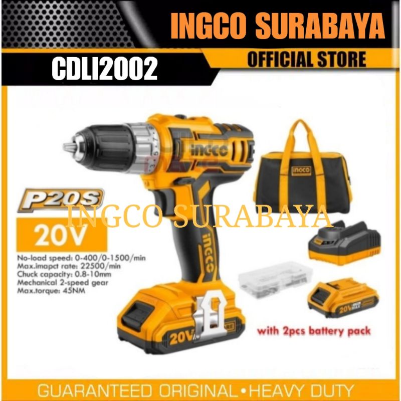 Jual INGCO CDLI2002 P20S CORDLESS DRILL 10MM 45NM MESIN BOR BATERAI ...