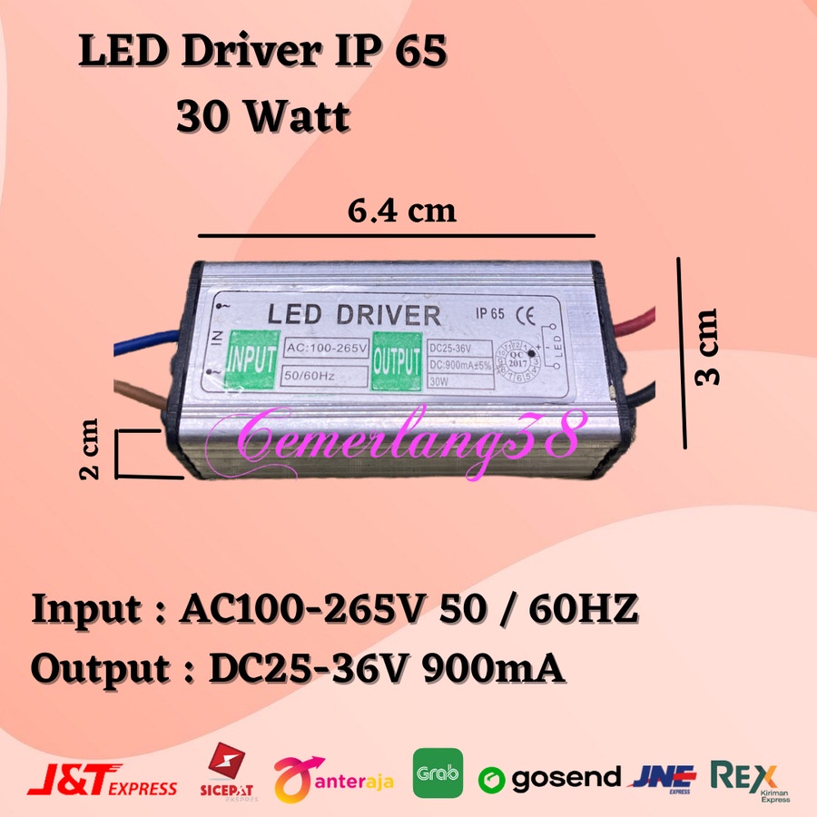 Jual LED Driver 30 Watt 900 mA Casing Besi IP65 AC - DC 25 - 36V ...