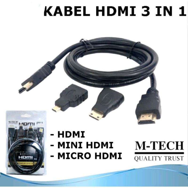 Jual Kabel HDMI 3in1 MICRO HDMI M-tech | Shopee Indonesia