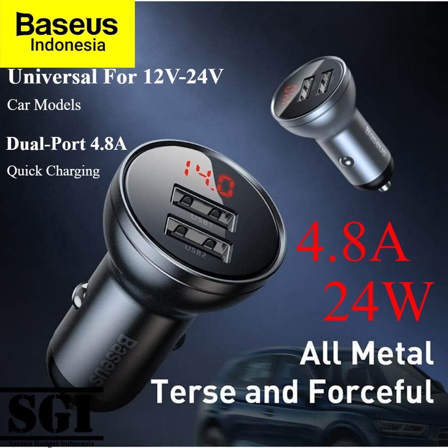 Jual Baseus Original Car Charger Mobil 2 USB Digital Display 4.8A 24W ...