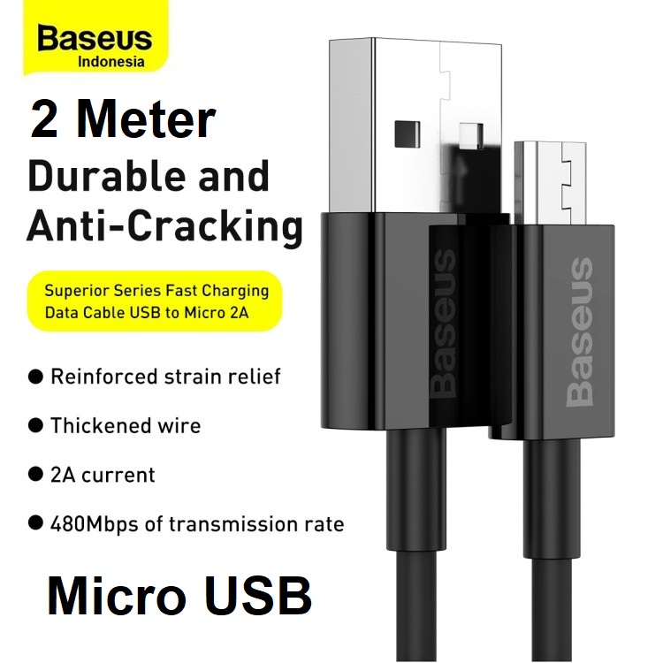 Jual Baseus Original Superior Kabel Data Micro USB 2M 2 Meter Fast Charging 2A Cable Charger ...