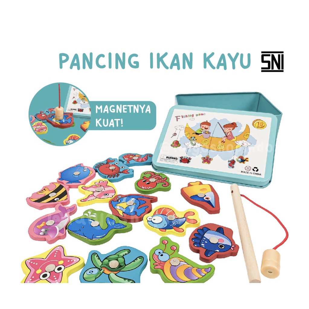 Jual mainan anak pancing ikan kayu magnet kayu mainan edukasi fishing ...