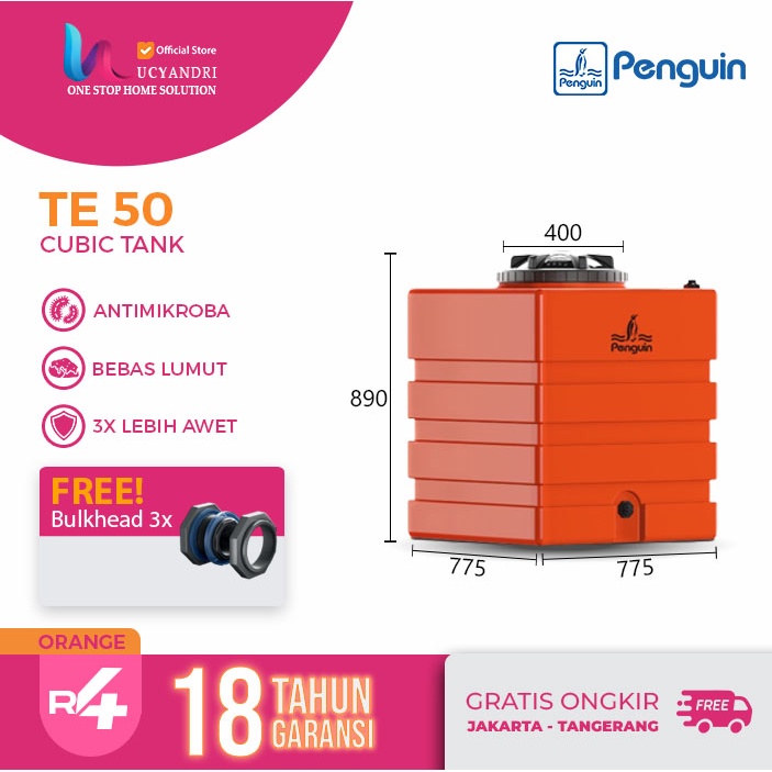 Jual Tangki Air Kotak PENGUIN TE 50 Vol. 450 L Tandon Toren Free Ongkir ...