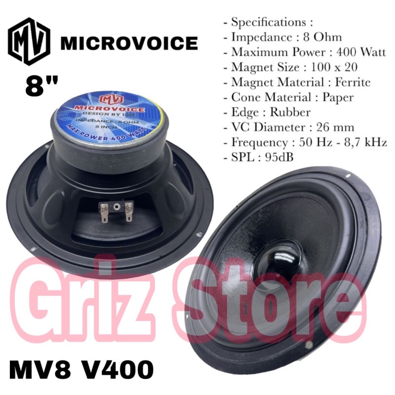 Jual Speaker Component MicroVoice MV8 V400 Speaker Komponen 8 Inch ...