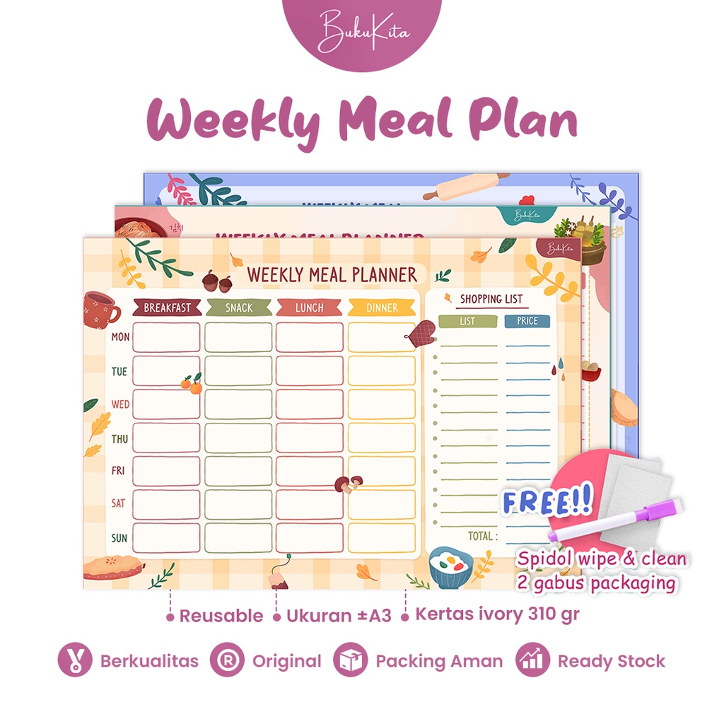 Jual Weekly Planner Daily Meal Schedule Board Wipe and Clean Poster ...