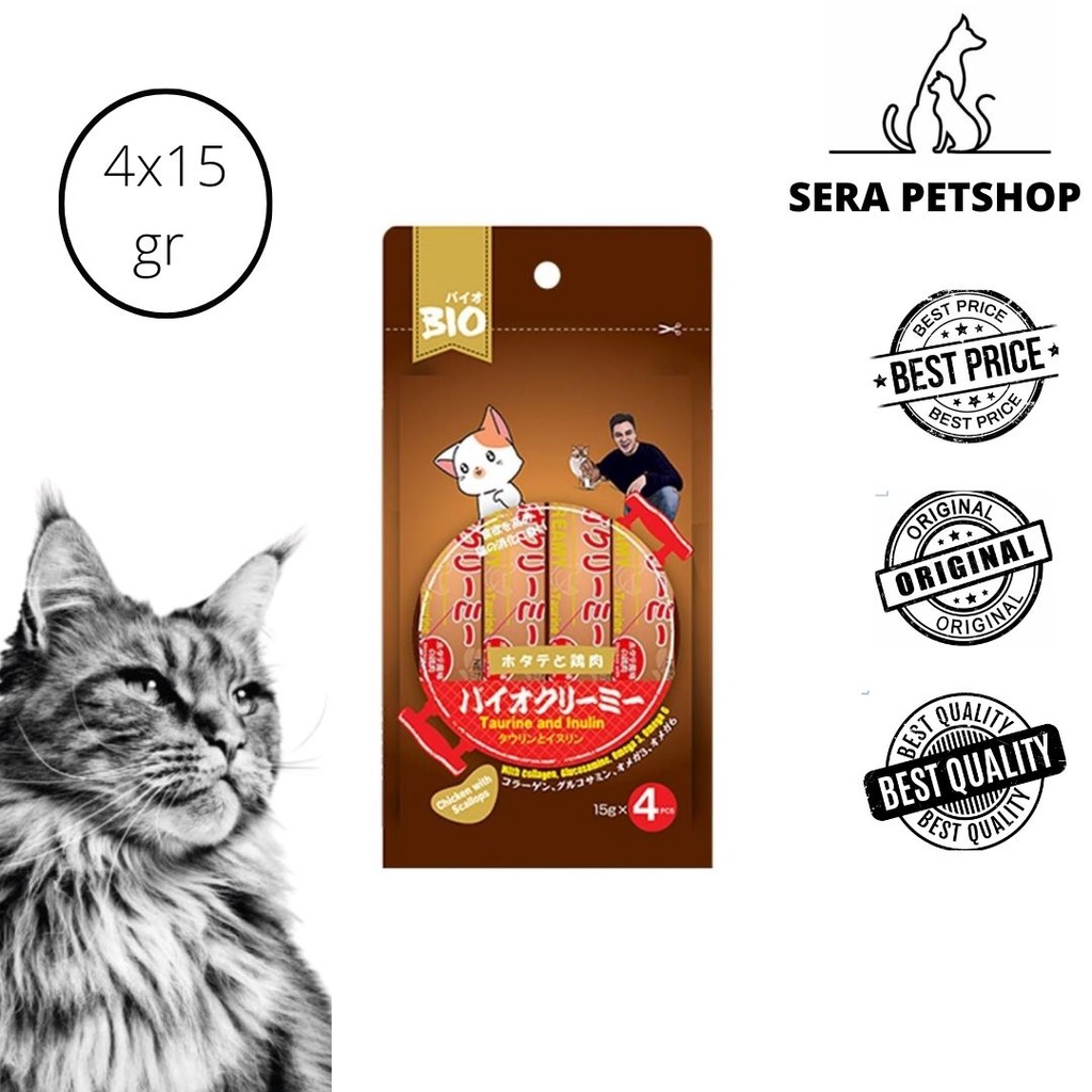 Jual Bio Creamy Snack Kucing Liquid Chicken With Scallop 4x15gr ...